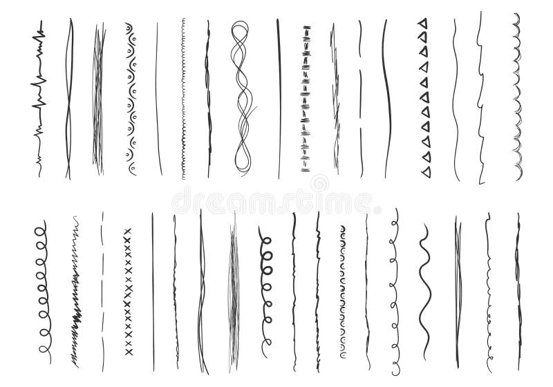Set of Wavy Hand Drawn Horizontal Lines. Stock Vector - Illustration of ...