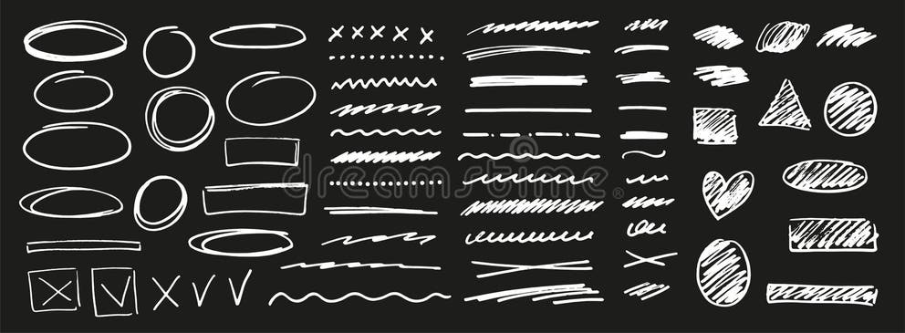 Marker Hand Drawn Text Symbols Set. Underline, Frames, Arrows, Brush ...