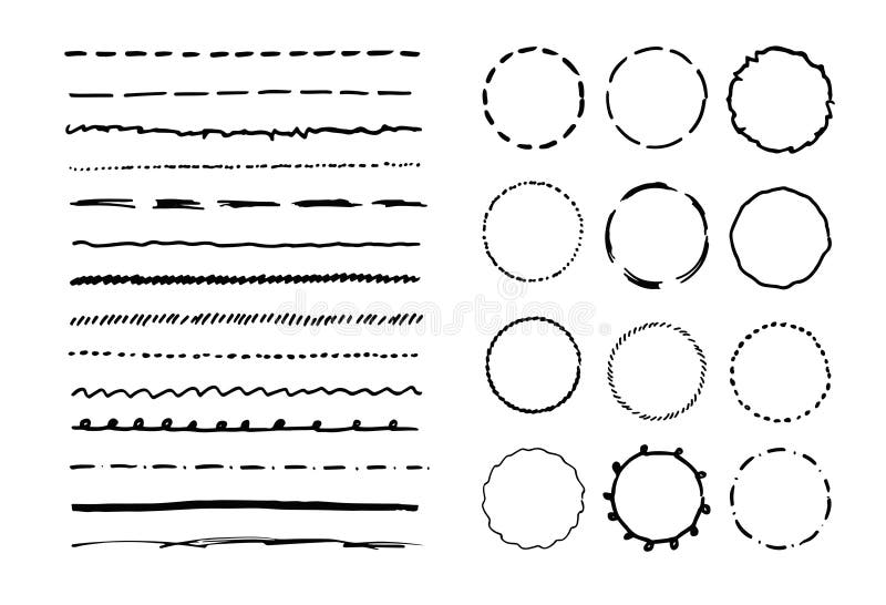 Marker Hand Drawn Vector Line Border Set and Round Design Elements ...