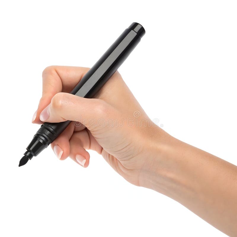 Marker in Hand Writing Action Gesture Isolated on White Background ...