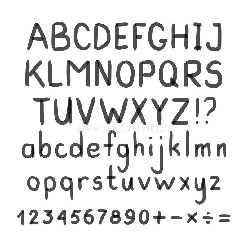 Marker Hand Written Doodle Symbols Vector Letters Numbers