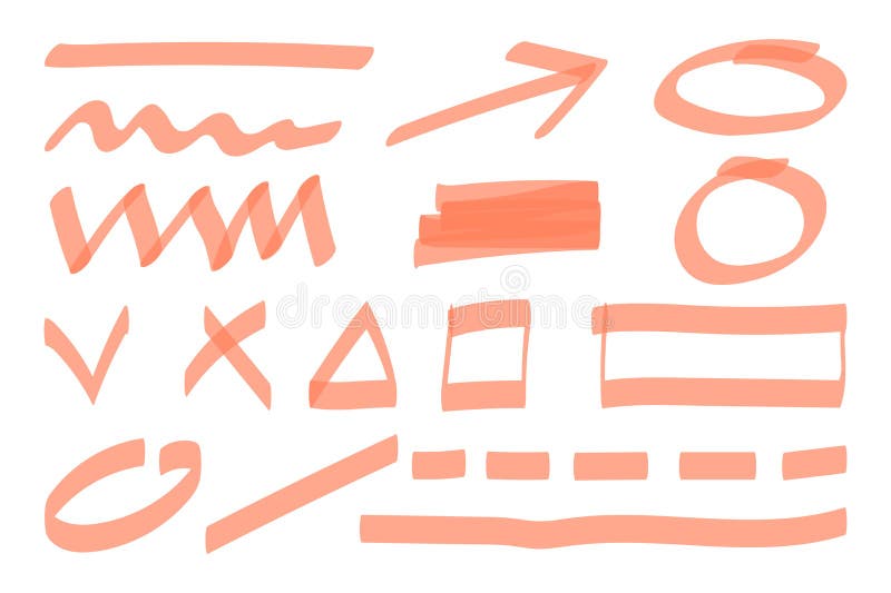 Marker Highlighter Elements. Hand Drawn Shape Line Stock Vector ...