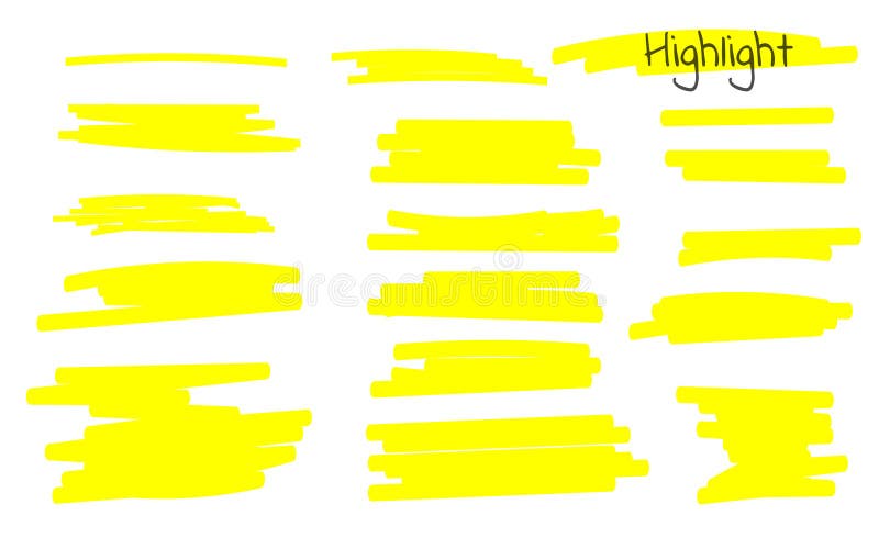 Highlighter Lines. Hand Drawn Yellow Highlighter Marker Strokes. Set Of ...