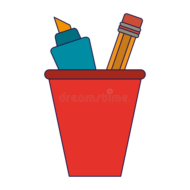 Marker and pencil in cup stock vector. Illustration of learning - 141789611