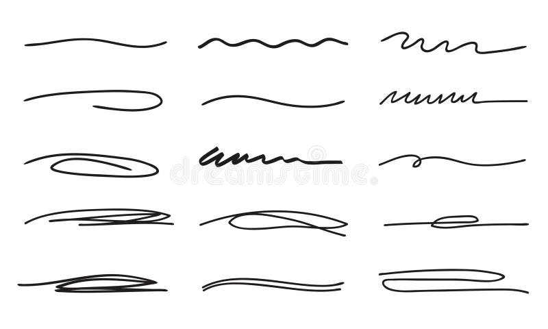 Marker Scribble Elements Collection. Hand Drawn Strokes, Underlines Vector Illustration Stock ...