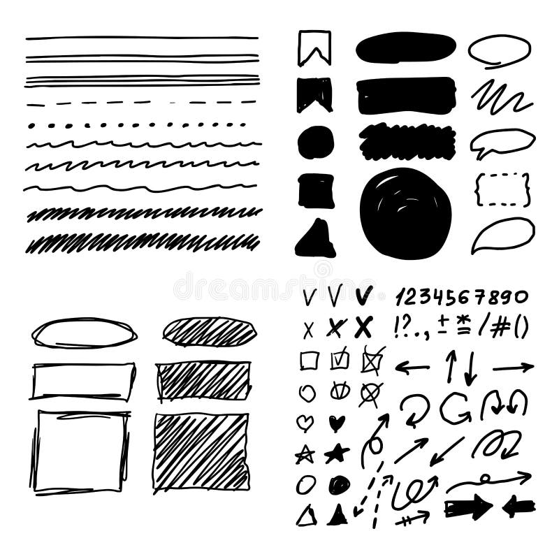 Marker Style Set Hand Drawn Stock Vector - Illustration of line, leader ...