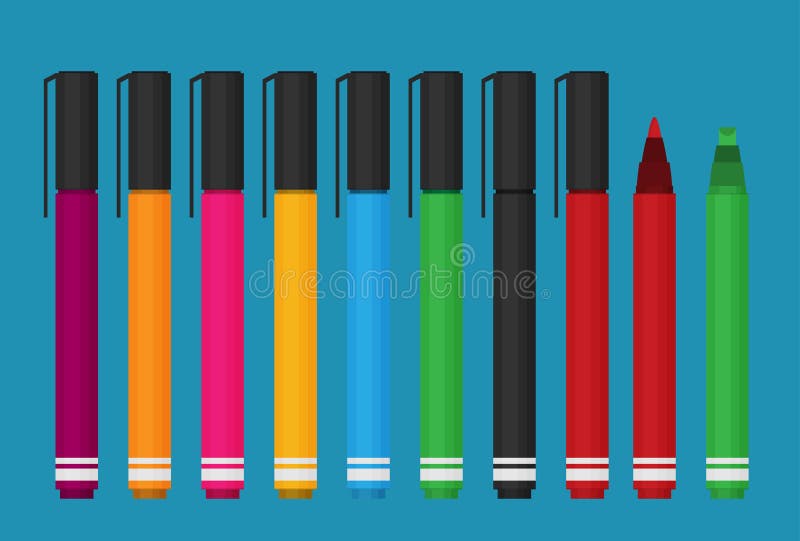 Markers Pen Set. Flat Style Vector Illustration Stock Vector ...