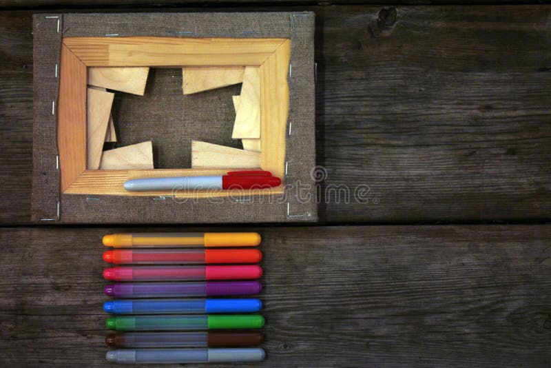 Markers Sharp Table Wooden Frame Stock Photo - Image of bright, markers ...
