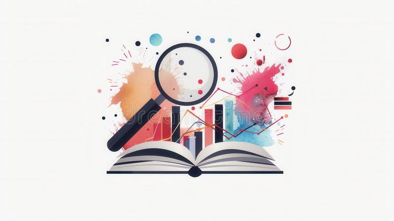 Market Analysis Icon Flat Design Side View Research Theme Water Color ...