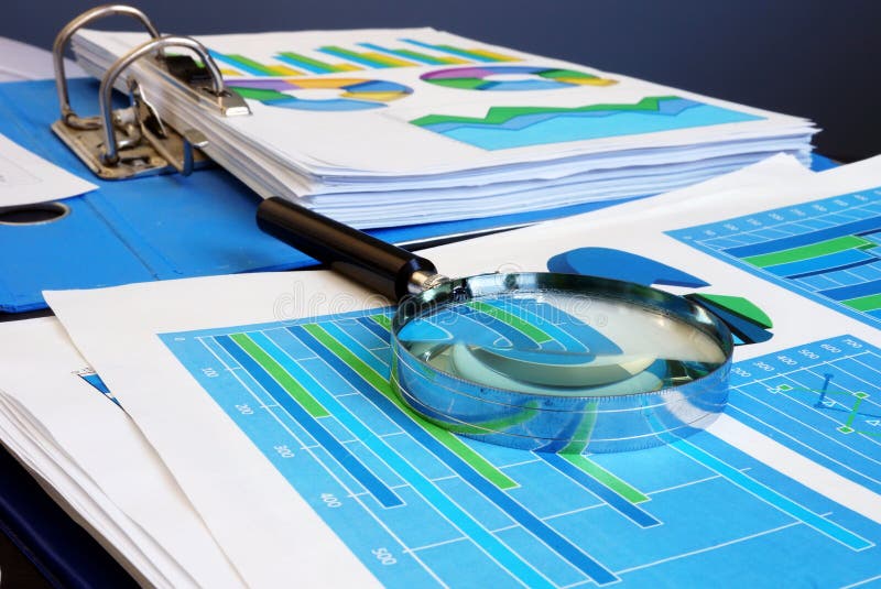 Market Analysis. Magnifying Glass and Business Report Stock Image ... Market Analysis. Magnifying Glass and Business Report Stock Image ...
