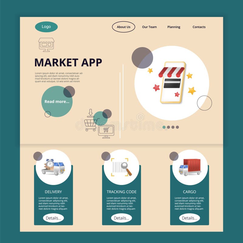 Market App Flat Landing Page Website Template. Delivery, Tracking Code, Cargo. Web Banner with ...