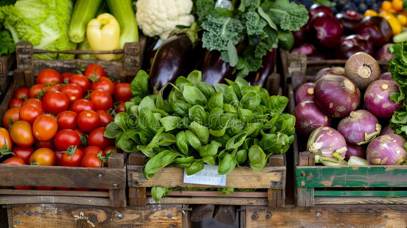 A Market with Crates of Vegetables and Fruits Stock Photo - Image of ...