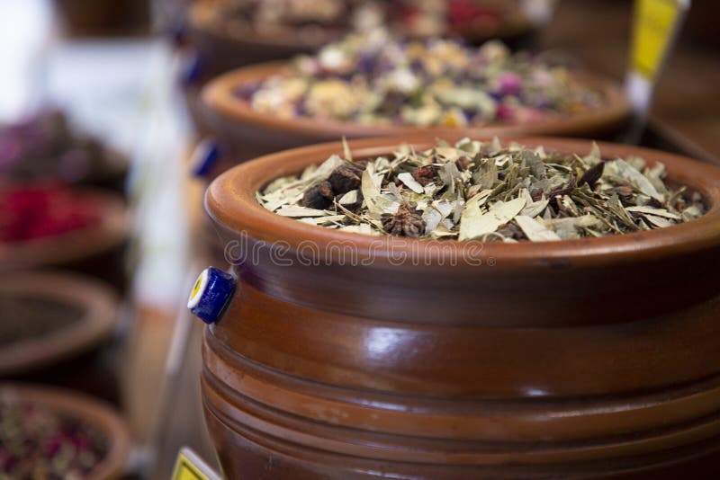 Market with Different Types of Natural Organic Tea. Oriental Bazaar ...