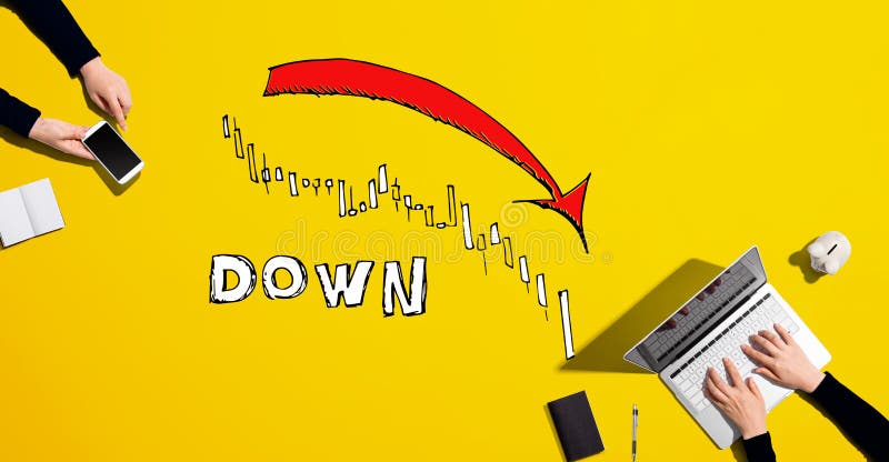 Market Down Trend Chart with People Working Together Stock Illustration ...