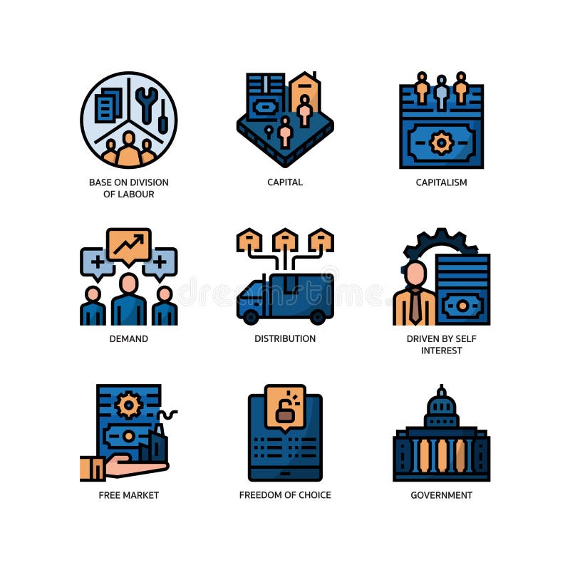 Market Economy icons set stock vector. Illustration of money - 156282225