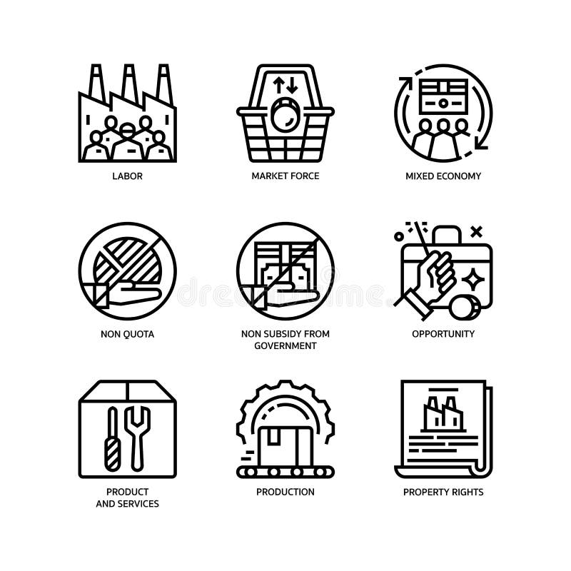 Market Economy icons set stock vector. Illustration of money - 156282225