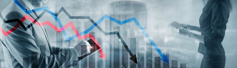 Market Falling Concept. Black Blue and Red Down Arrows Bar Chart Stock ...