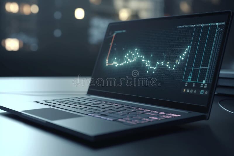 Graph on Laptop Analyzing Business Data on a Laptop, AI Generative ...