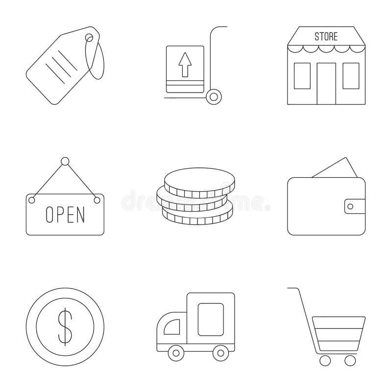 Market Icons Set, Outline Style Stock Vector - Illustration of object ...