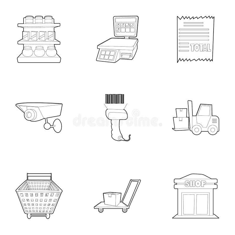 Market Icons Set, Outline Style Stock Vector - Illustration of outline ...