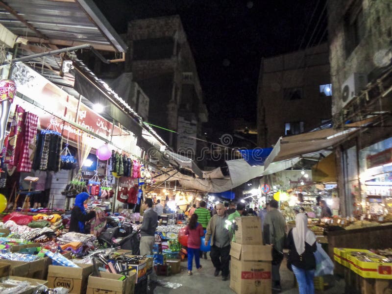 The Market in Jordan at Night Editorial Stock Image - Image of vacation ...