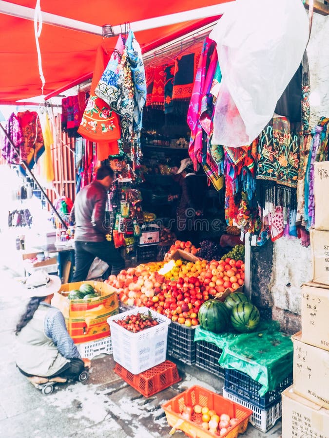 Street in Lhasa, Tibet editorial photography. Image of attraction ...