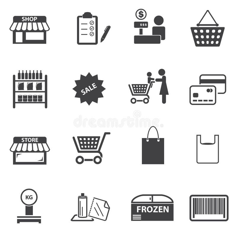 Market Mall and Shopping Icons Set Stock Vector - Illustration of icons ...