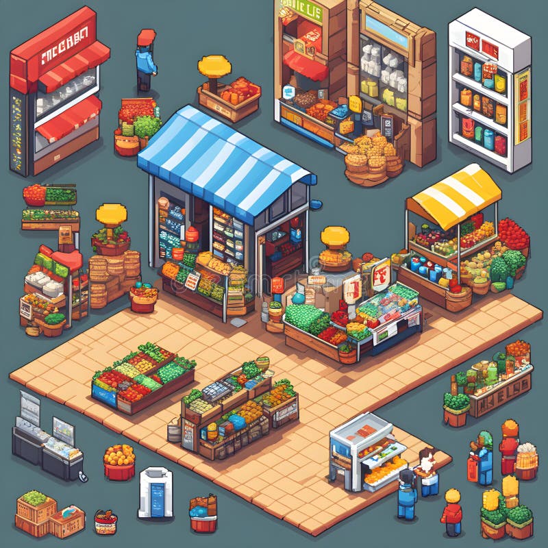 Market Pixel Art. Generative AI. Stock Illustration - Illustration of ...