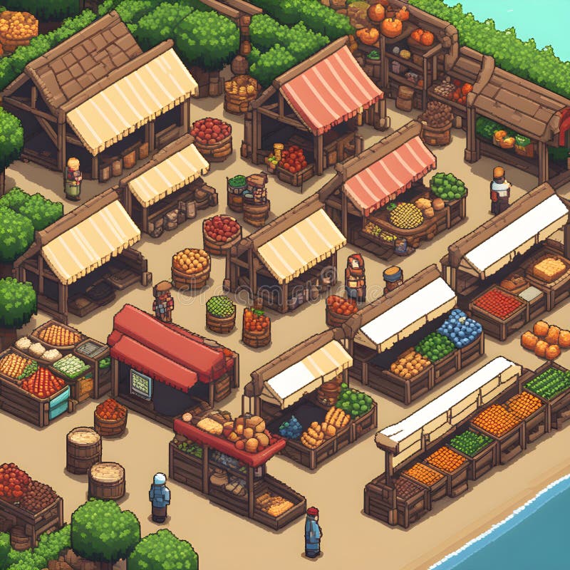 Market Pixel Art. Generative AI. Stock Illustration - Illustration of sale, food: 292514636