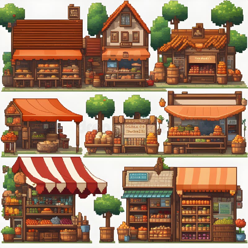 Market Pixel Art. Generative AI. Stock Illustration - Illustration of ...