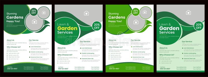 Landscape Gardening Services Lawn Care Flyer Template with Green and ...