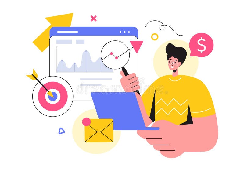 Market Research and Analysis Vector Illustration with Team Management ...