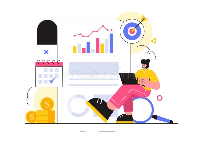 Market Research and Analysis Vector Illustration with Team Management ...