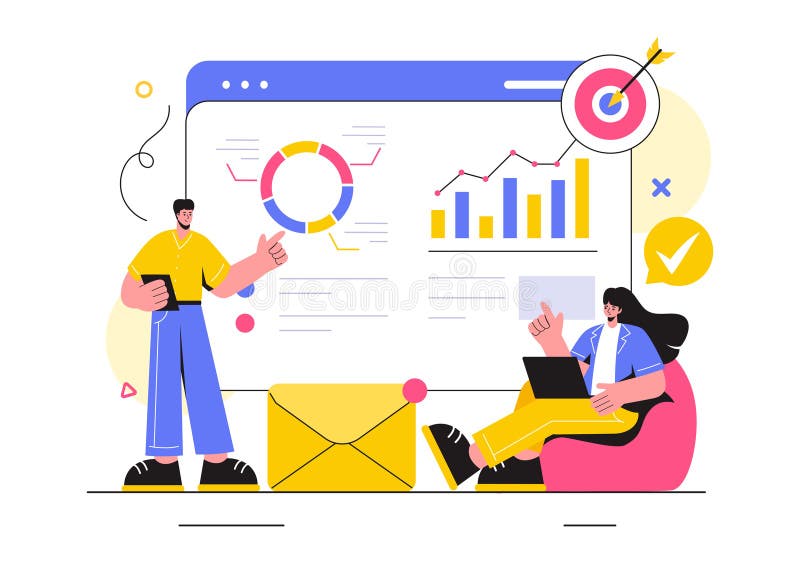 Market Research and Analysis Vector Illustration with Team Management ...