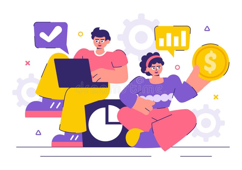 Market Research and Analysis Vector Illustration with Team Management ...