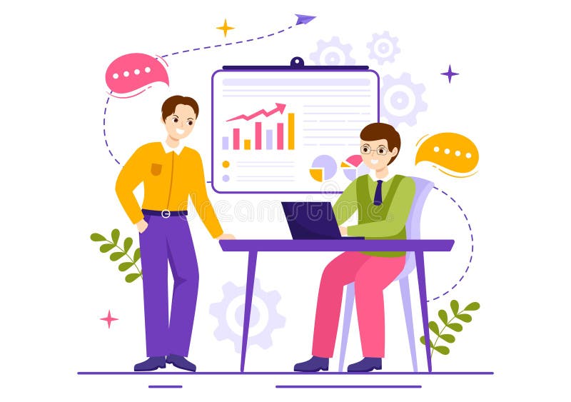 Market Research and Analysis Vector Illustration with Team Management ...