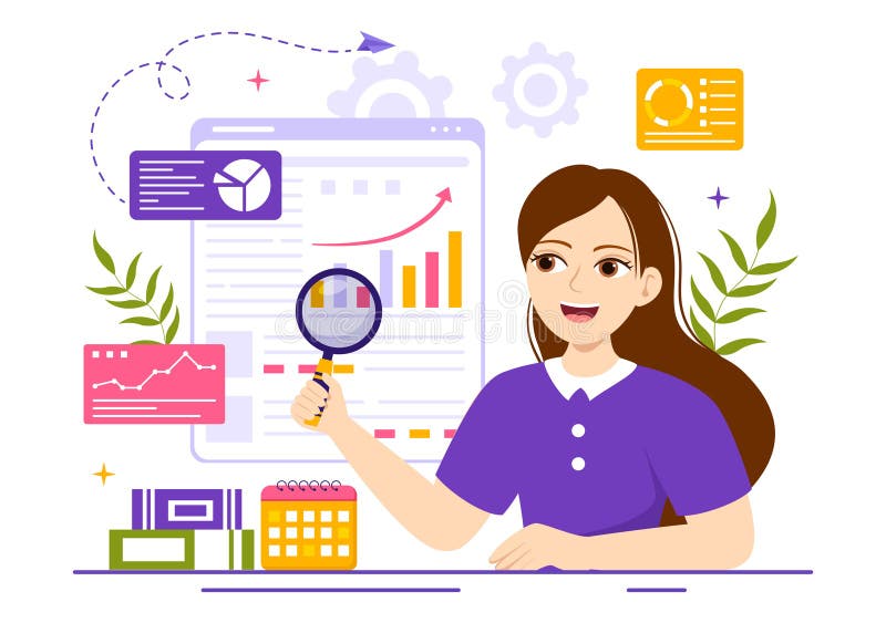 Market Research and Analysis Vector Illustration with Team Management ...