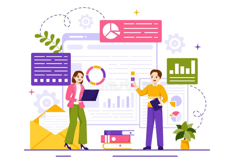 Market Research and Analysis Vector Illustration with Team Management ...