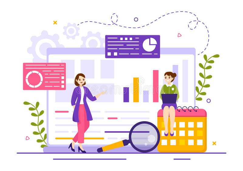 Market Research and Analysis Vector Illustration with Team Management ...