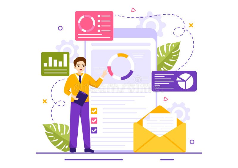 Market Research and Analysis Vector Illustration with Team Management ...