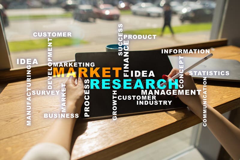 Market Research Words Cloud on the Virtual Screen Stock Photo - Image ...