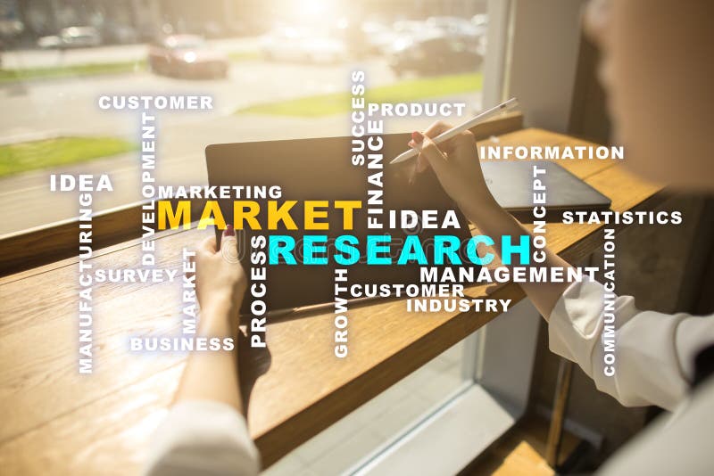 Market Research Words Cloud on the Virtual Screen Stock Image - Image ...