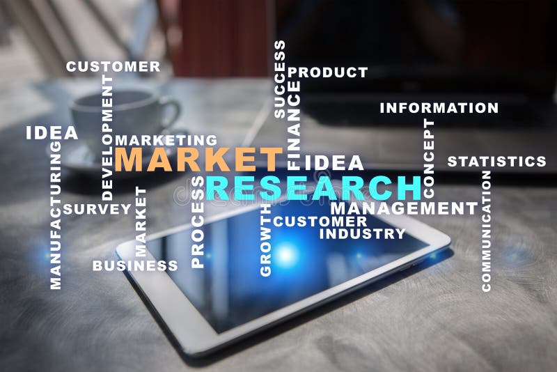 Market Research Words Cloud on the Virtual Screen Stock Image - Image ...