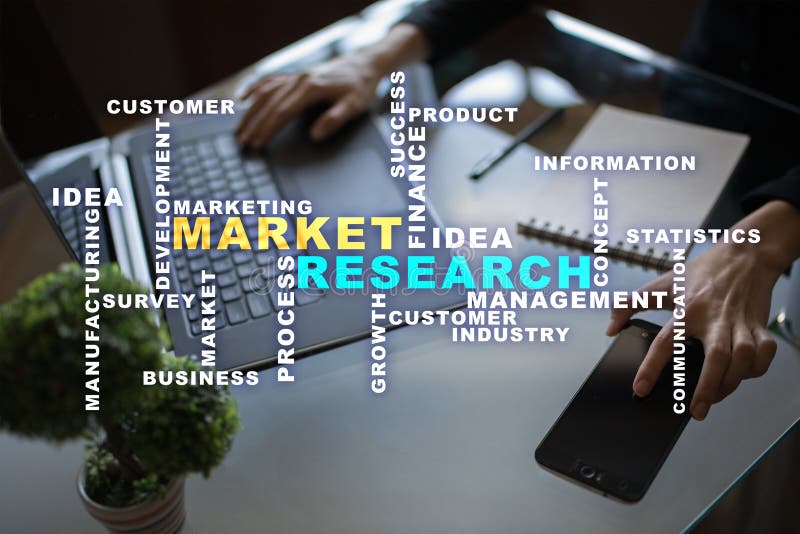 Market Research Words Cloud on the Virtual Screen. Stock Image - Image ...