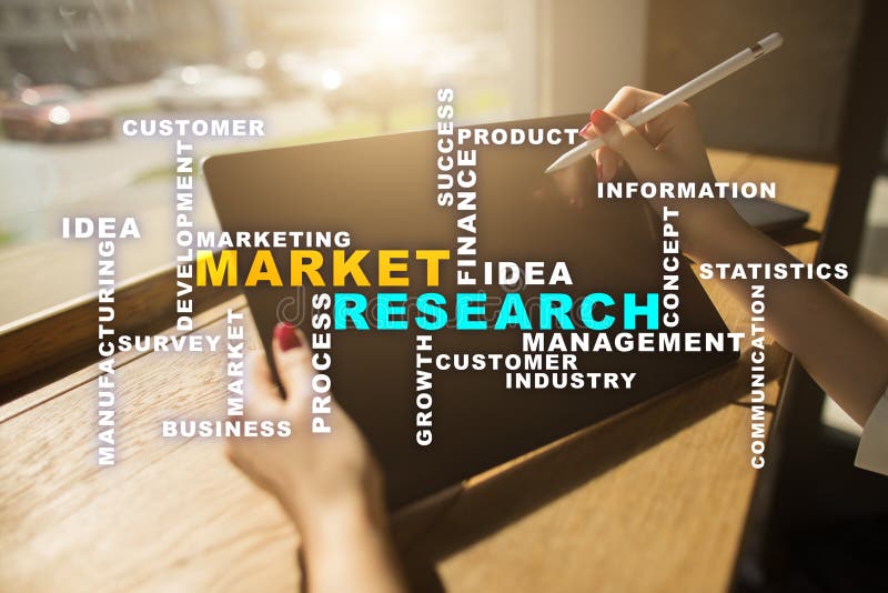 Market Research Words Cloud on the Virtual Screen. Stock Photo - Image ...
