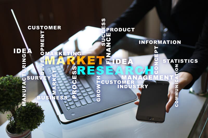 Market Research Words Cloud on the Virtual Screen. Stock Photo - Image ...
