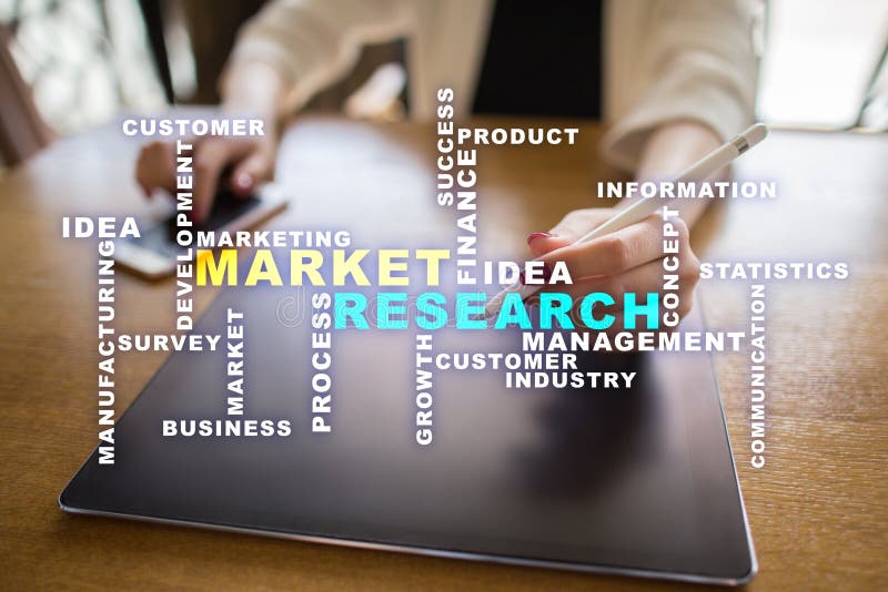 Market Research Words Cloud on the Virtual Screen. Stock Image - Image ...