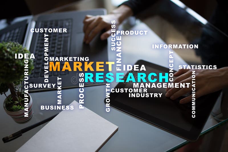 Market Research Words Cloud on the Virtual Screen. Stock Photo - Image ...