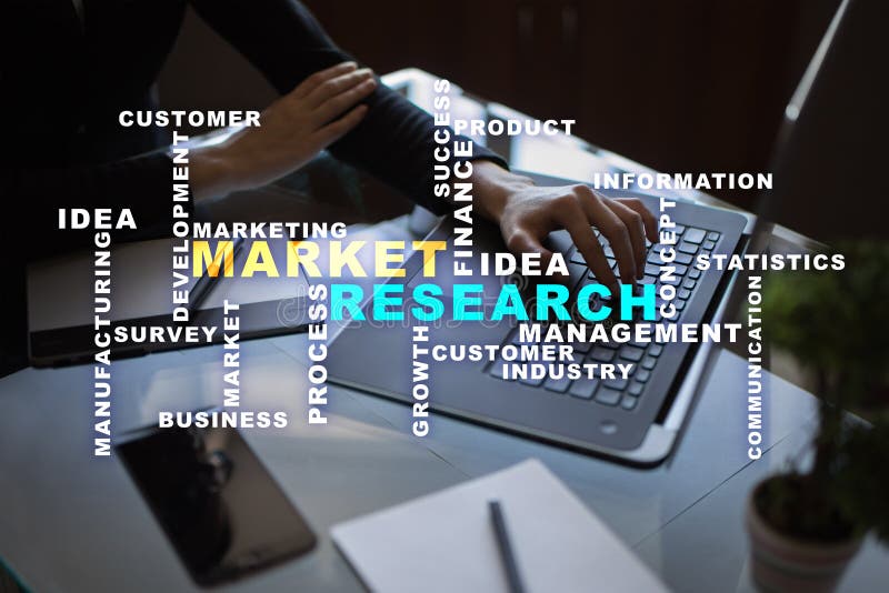 Market Research Words Cloud on the Virtual Screen. Stock Photo - Image ...