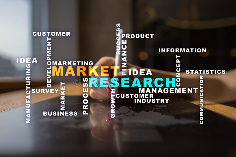 Market Research Words Cloud on the Virtual Screen. Stock Image - Image ...